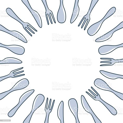 숟가락 포크와 칼 은 낙서 스타일의 원 프레임 벡터 스톡 일러스트에 배치 개념에 대한 스톡 벡터 아트 및 기타 이미지 개념 그리기 낙서 드로잉 Istock