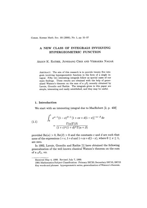 Pdf A New Class Of Integrals Involving Hypergeometric Function