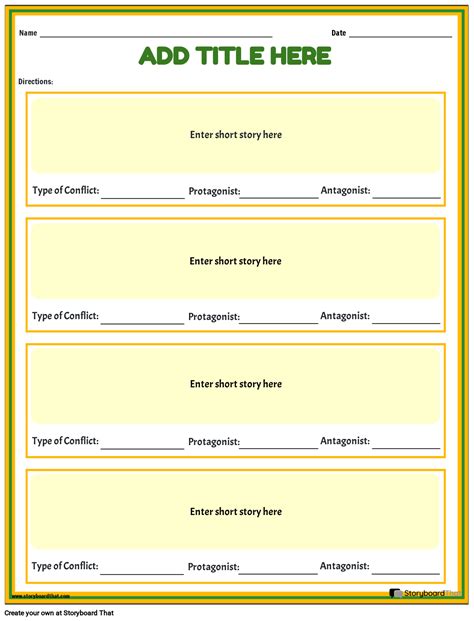 Types Of Conflicts Worksheet Template Storyboard