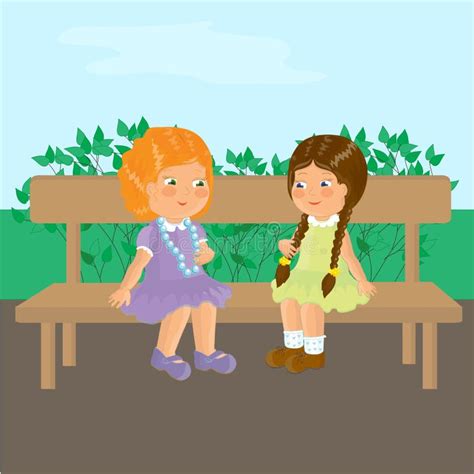 Filles Sur Le Banc Illustration De Vecteur Illustration Du Banc
