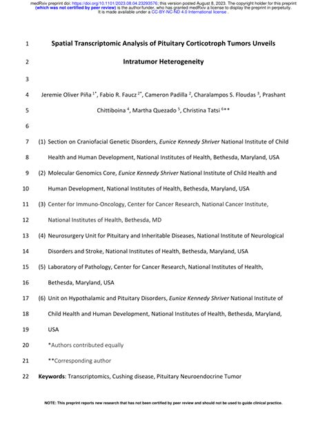 Pdf Spatial Transcriptomic Analysis Of Pituitary Corticotroph Tumors Unveils Intratumor