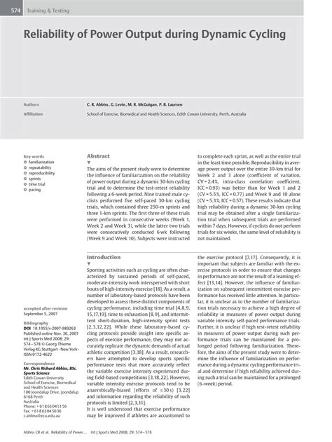 Pdf Reliability Of Power Output During Dynamic Cycling