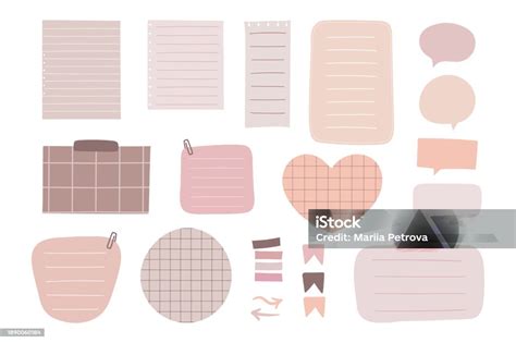 파스텔 톤의 색종이 노트 모음 빈 배너 할 일 목록을 위한 플래너 스티커 메모 종이 시트 말풍선 및 책갈피 벡터 일러스트 레이
