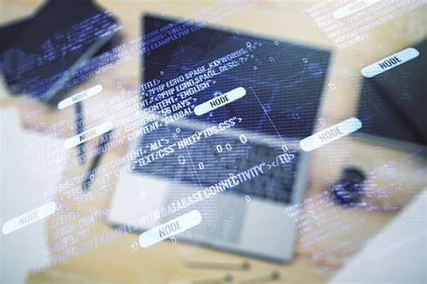 Premium Photo Multi Exposure Of Abstract Creative Coding Sketch With World Map On Modern