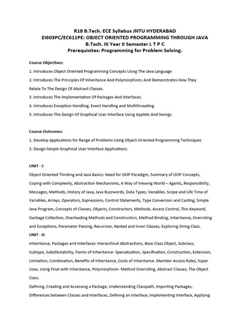 Oops Through Java Btech 3rd Year Notes Pdf Inheritance Object Oriented Programming