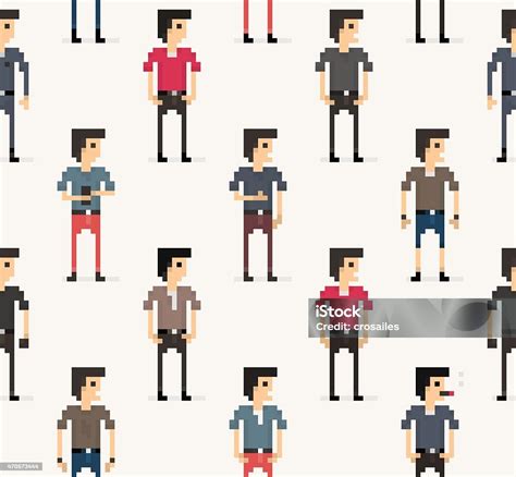 Pola Mulus Pixel Art People 8bit Jada Ilustrasi Stok Unduh Gambar