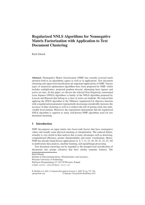 pdf regularized nnls algorithms for nonnegative matrix factorization