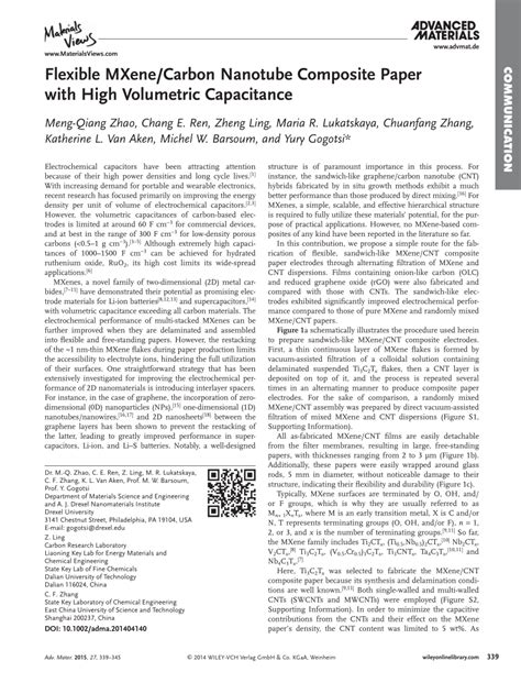 Pdf Flexible Mxene Carbon Nanotube Composite Paper With High Volumetric Capacitance
