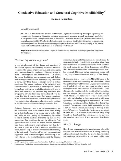 Conductive Education And Structural Cognitive Modifiability Pdf Thought Neuroplasticity