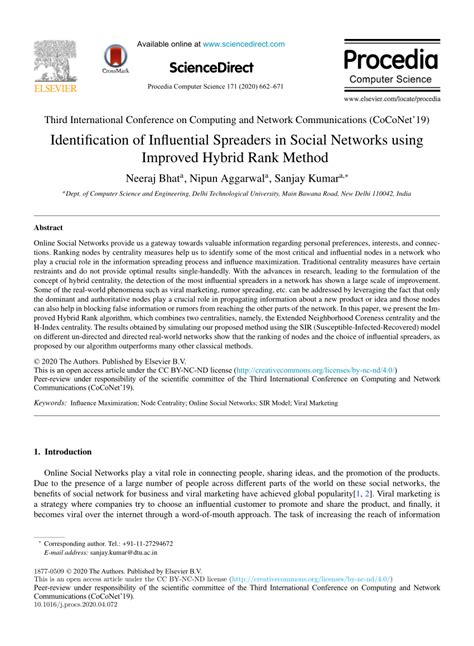 Pdf Identification Of Influential Spreaders In Social Networks Using