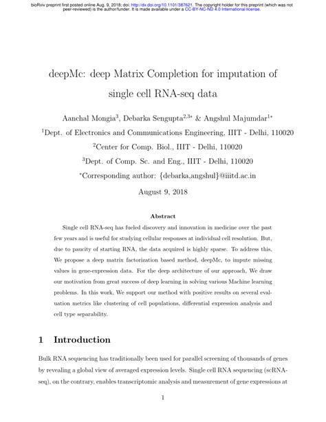 Pdf Deepmc Deep Matrix Completion For Imputation Of Single Cell Rna