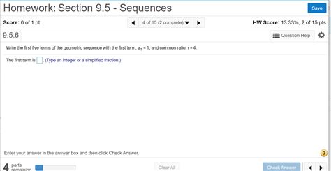 Solved Homework Section 9 5 Sequences Save Score 0 Of 1