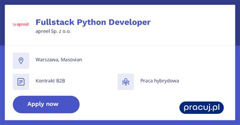 Oferta Pracy Fullstack Python Developer Apreel Sp Z Oo Warszawa