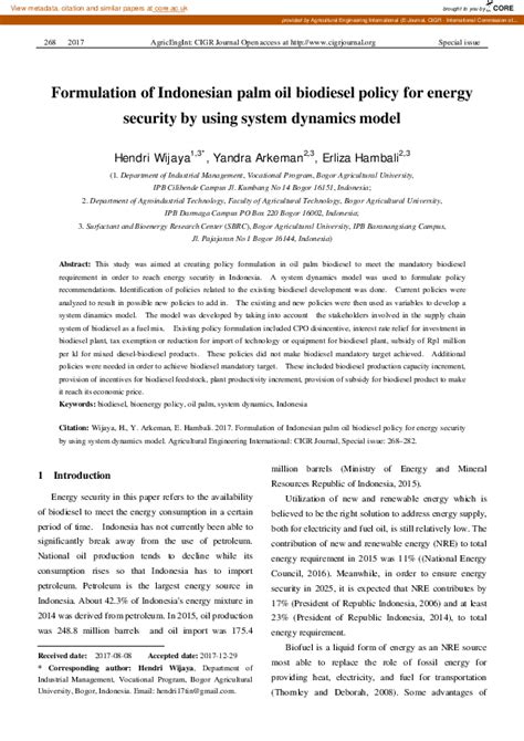 pdf formulation of indonesian palm oil biodiesel policy for energy