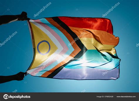 Man Waves Intersex Inclusive Progress Pride Flag Wind Sky Stock Photo By Nito103 576652426