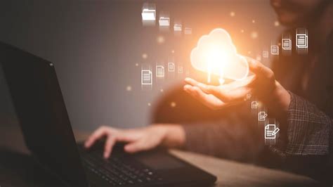 Premium Photo Woman Use Laptop With Cloud Computing Diagram Show On Hand Cloud Technology