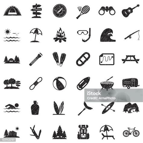 여름 캠프 아이콘 블랙 스크리블 디자인 벡터 일러스트레이션 아이콘에 대한 스톡 벡터 아트 및 기타 이미지 아이콘 여름 캠프 모닥불 Istock