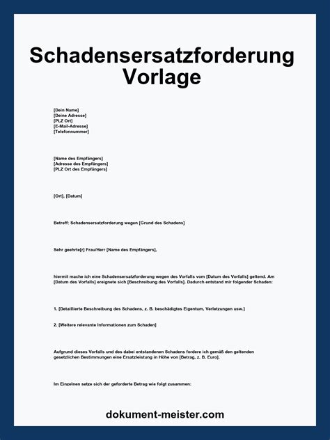 Schadensersatzforderung Vorlage Kostenlos
