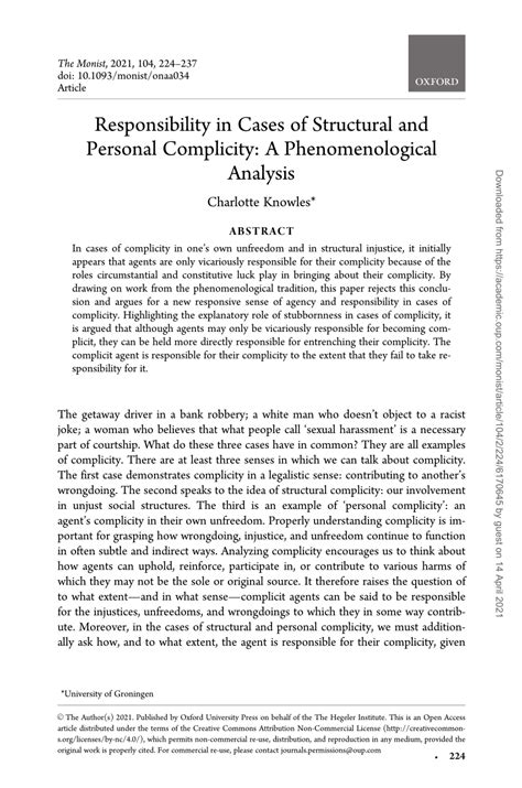 Pdf Responsibility In Cases Of Structural And Personal Complicity A Phenomenological Analysis