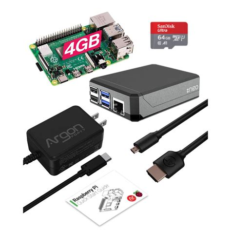 Argon Neo Case With Raspberry Pi 4 4 Gig Kit 64 Gig Sd Card Micro Hdmi To
