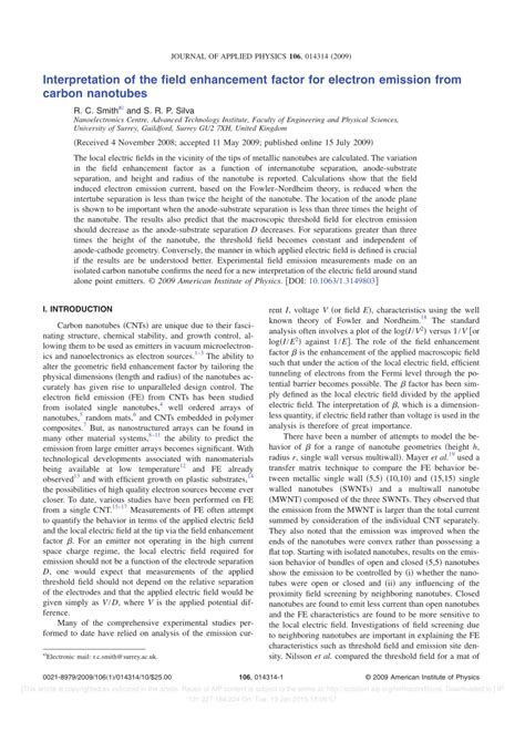 Pdf Interpretation Of The Field Enhancement Factor For Electron Emission From Carbon Nanotubes