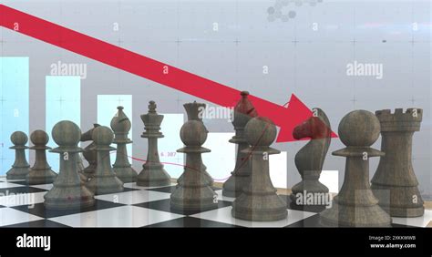 Image Of Downward Arrow Graph And Processing Data Over Chess Pieces On