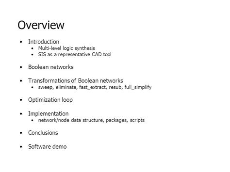 Cad Algorithms And Tools Overview Introduction Multi Level Logic