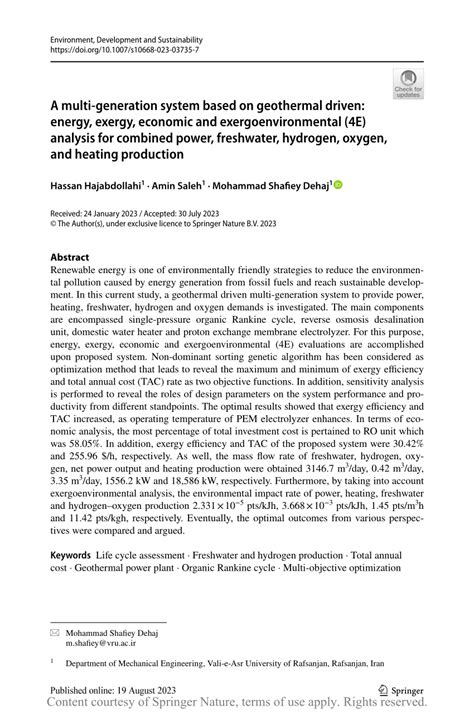 A Multi Generation System Based On Geothermal Driven Energy Exergy Economic And
