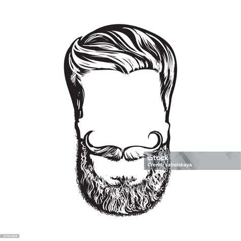 손 그려진된 Hipster 헤어스타일 수염 및 콧수염 벡터 일러스트 레이 션 스케치 턱수염에 대한 스톡 벡터 아트 및 기타 이미지 턱수염 검은색 곱슬 머리 Istock