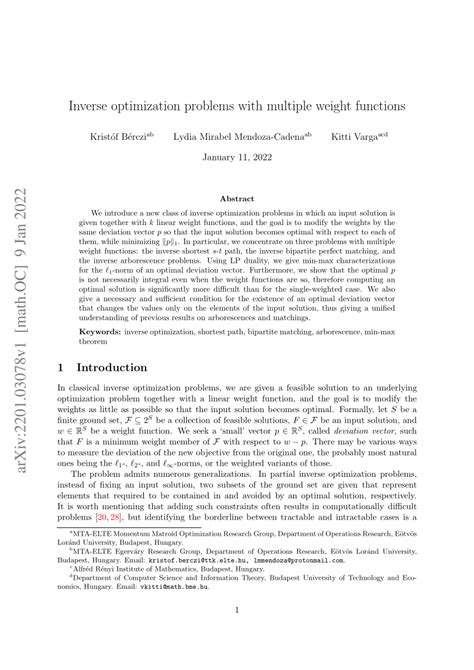 Pdf Inverse Optimization Problems With Multiple Weight Functions