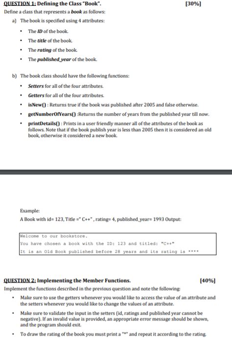 solved [30 question 1 defining the class book define a