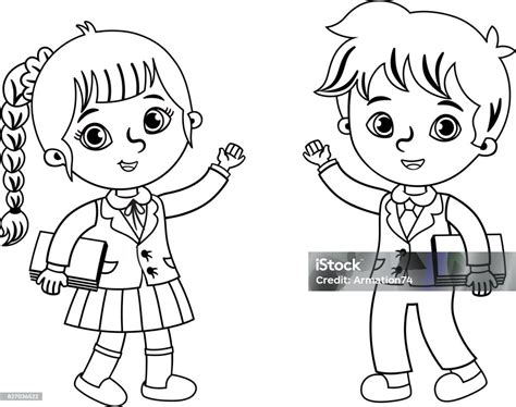 นักเรียนการ์ตูนขาวดํา ภาพประกอบสต็อก ดาวน์โหลดรูปภาพตอนนี้ กระดาษระบายสี ศิลปะลายเส้น การ