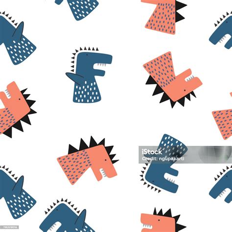 아기와 아이 벡터 일러스트 재미 그림 스칸디나비아 손으로 그린 배경 어린이 패션 섬유 인쇄를위한 공룡 원활한 패턴 0명에 대한 스톡 벡터 아트 및 기타 이미지 Istock