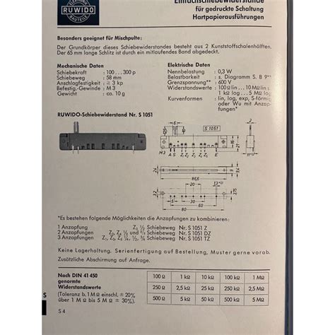 Ruwido S1051 Schuif Potmeter Mono 100k Lin Printmontage