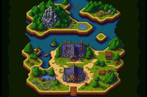 Premium AI Image Pixel Art Fantasy RPG Game Map Top View Background
