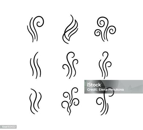 낙서 연기 아이콘이 설정되었습니다 수증기 기호 손으로 그린 뜨거운 증기 라인 공기 냄새 기호 낙서 화재 연기 아이콘입니다 흰색 배경에 분리된 벡터 그림 연기 물리적 구조에