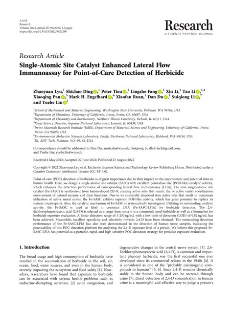 Pdf Single Atomic Site Catalyst Enhanced Lateral Flow Immunoassay For Point Of Care Detection