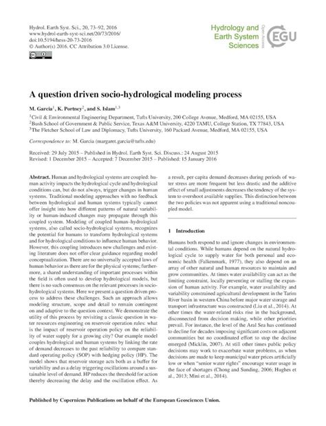 Pdf A Question Driven Socio Hydrological Modeling Process · Process