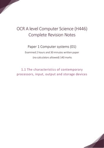 h446 ocr a level in computer science revision notes 1 1 teaching