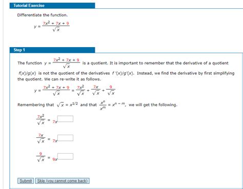 solved tutorial exercise differentiate the function vx step