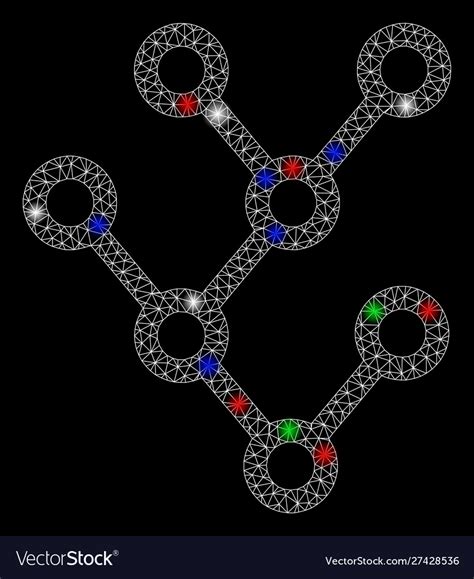 bright mesh network binary tree with light spots vector image
