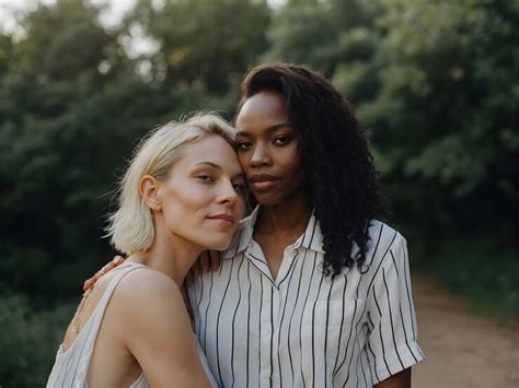 An Interracial Lesbian Couple Posing For A Photograph Premium Ai