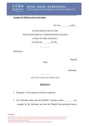 Sample Of A Defence And Counterclaim Clean Sample Of A Defence And Counterclaim HCA