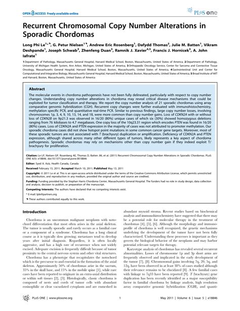 Pdf Recurrent Chromosomal Copy Number Alterations In Sporadic Chordomas