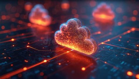 Digital Cloud Computing Illustration Interconnected Glowing Clouds Symbolize Network Data