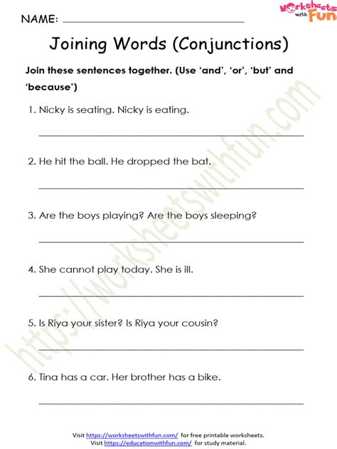 Joining Words Conjunctions Worksheet 2 Pdf