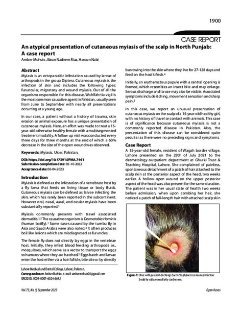 Pdf An Atypical Presentation Of Cutaneous Myiasis Of The Scalp In North Punjab A Case Report