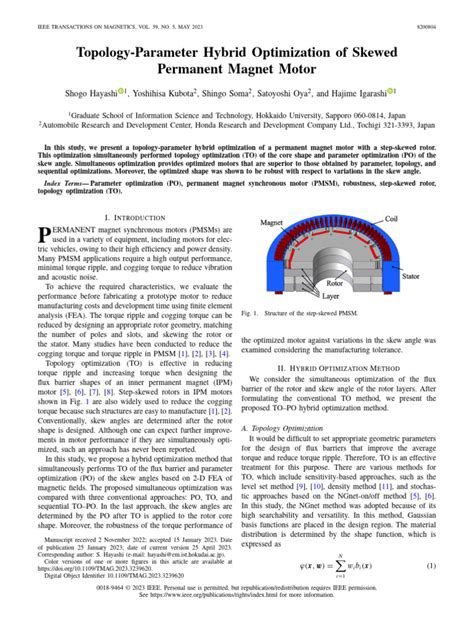 Topology Parameter Hybrid Optimization Of Skewed Permanent Magnet Motor Pdf Electric Motor