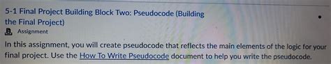 Solved 5 1 Final Project Building Block Two Pseudocode