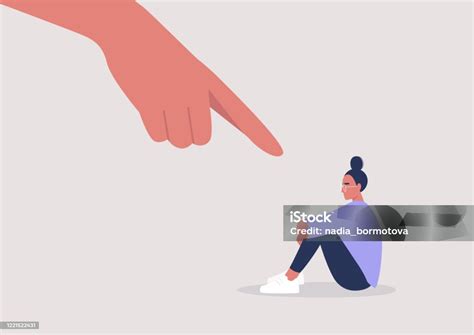 왕따 손가락 을 가리키는 증오 성차별 슬픈 여성 캐릭터는 무릎을 껴안고 침략 마이크로어그레션에 대한 스톡 벡터 아트 및 기타 이미지 마이크로어그레션 가정 폭력 죄책감